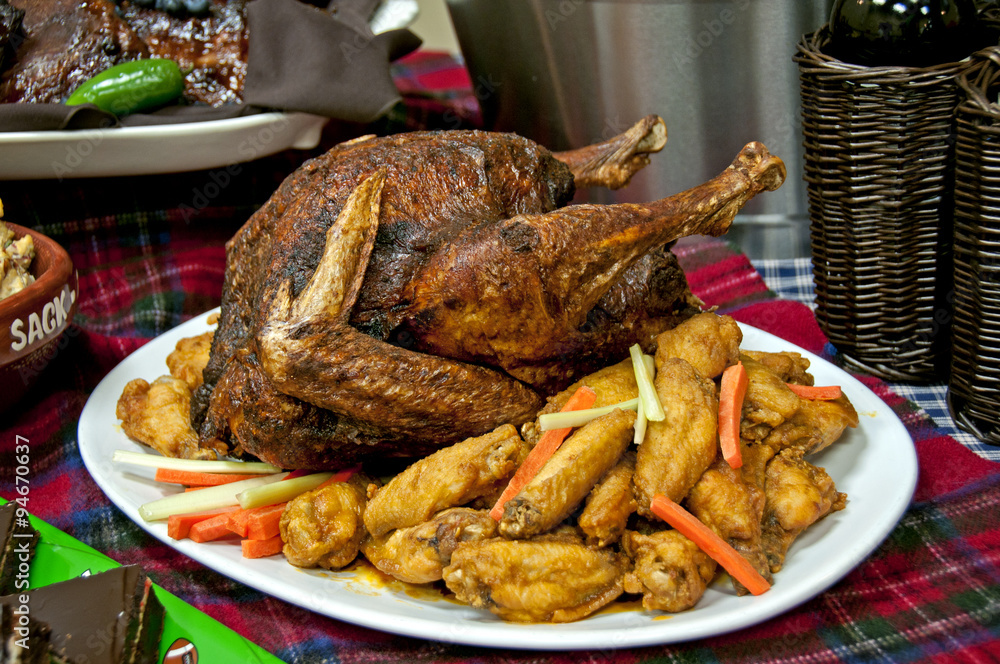 deep fried turkey with deep fried chicken wings...good for thanksgiving ...
