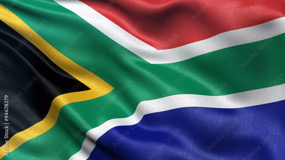 Realistic flag of South Africa waving in the wind. Seamless loop with ...