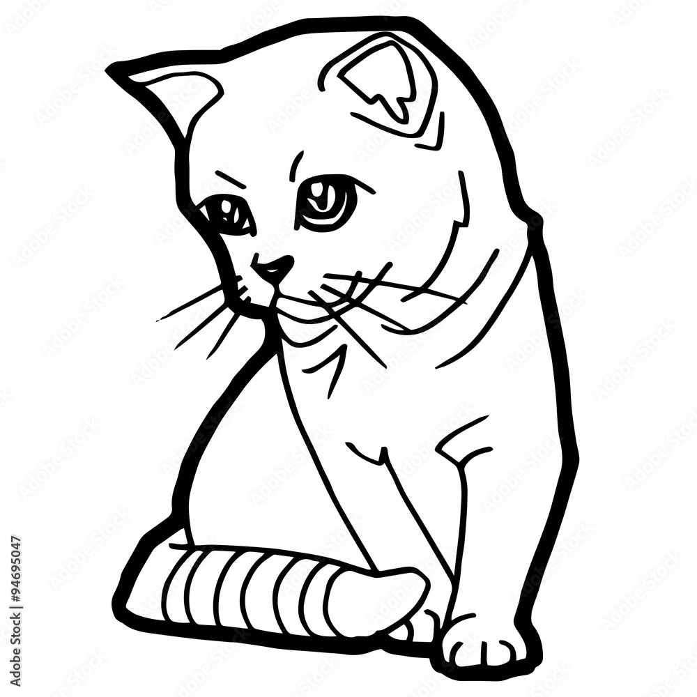 cartoon Cat Coloring Page for kid isolated on white Stock Vector ...