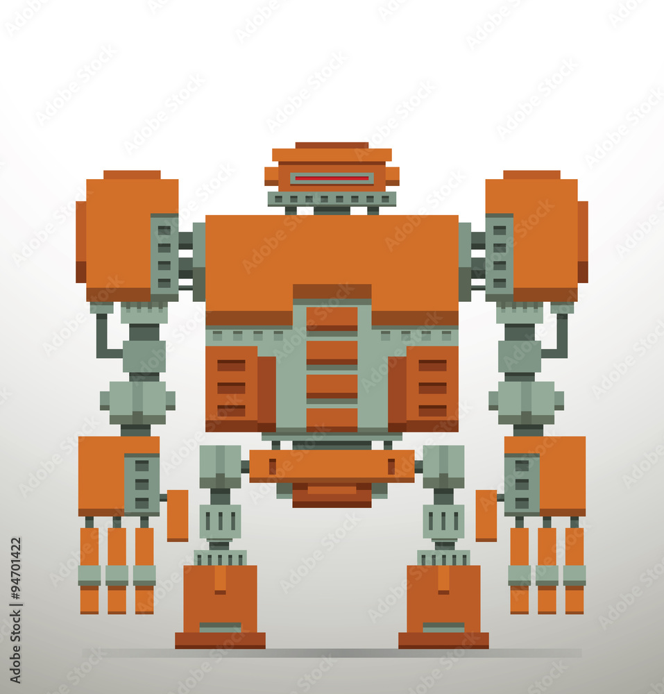 Vector Pixel Robot, orange. Cartoon image of a funny orange robot is ...