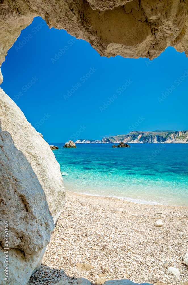 Agia Eleni beach in Kefalonia Island, Greece. One of the most beautiful ...