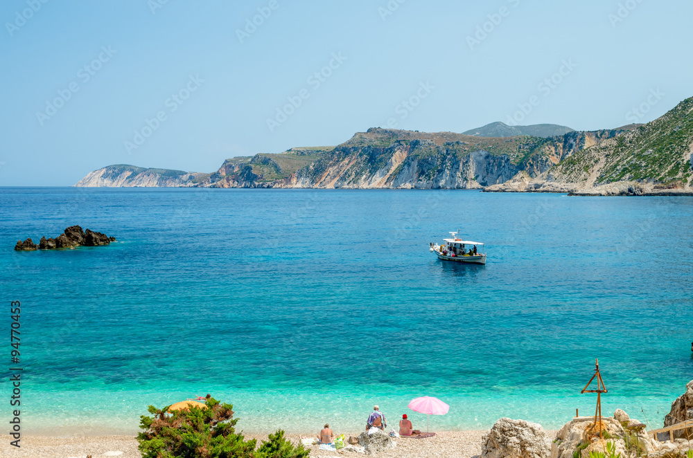 Agia Eleni beach in Kefalonia Island, Greece. One of the most beautiful ...