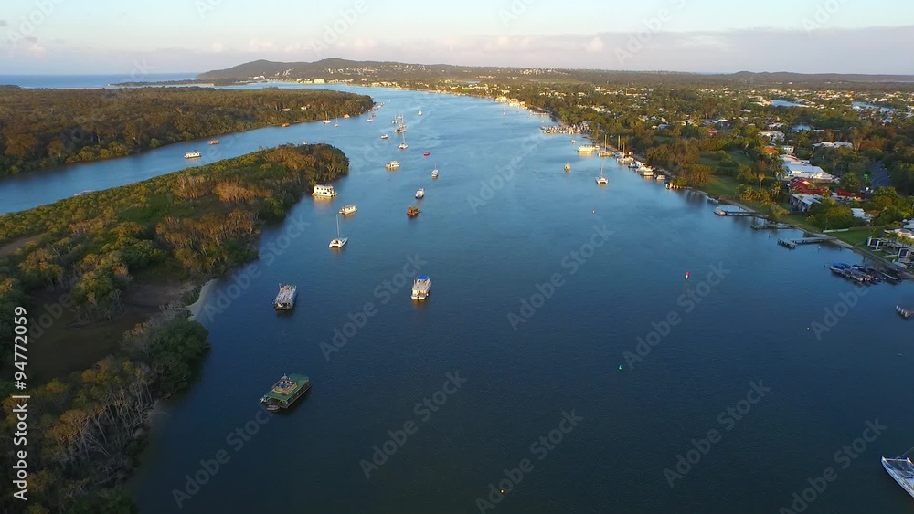 Aerial footage views of Queensland Tourism hot spot Noosa Heads and ...