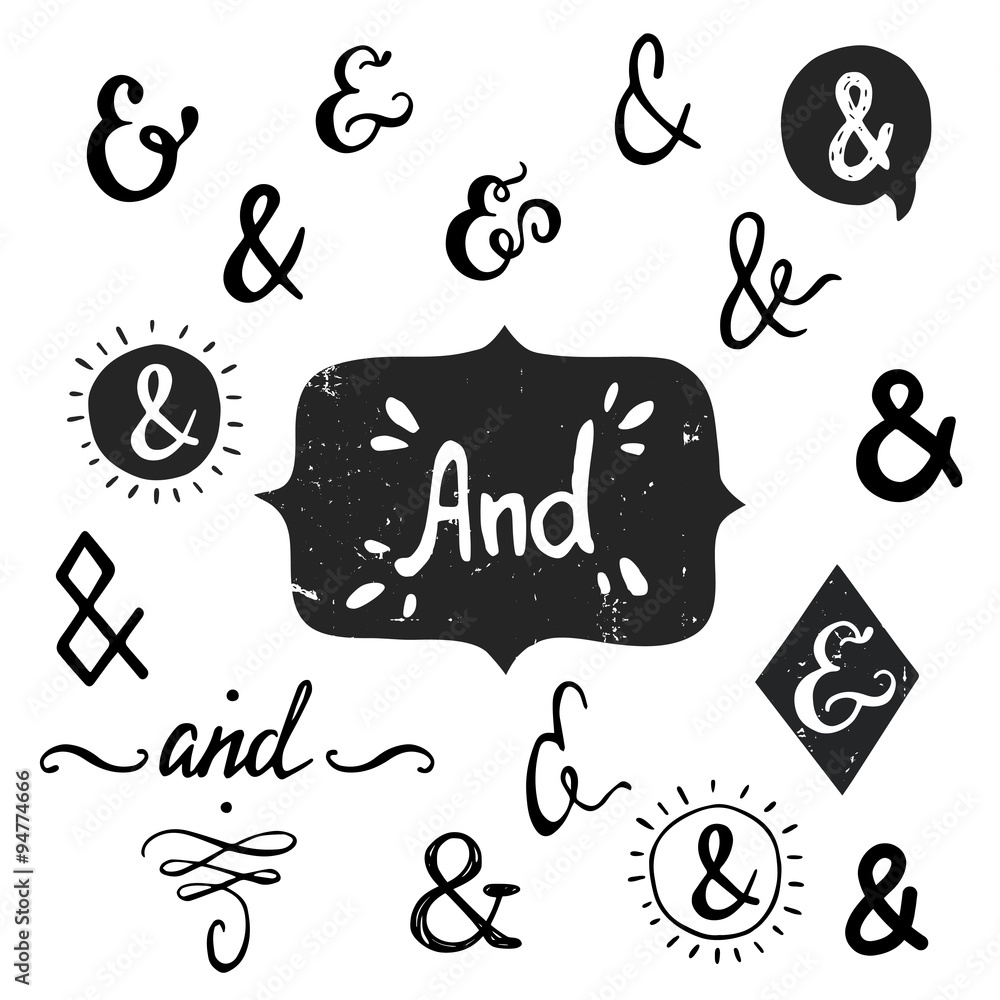 Set of hand drawn 'And' words and ampersands Stock Vector | Adobe Stock