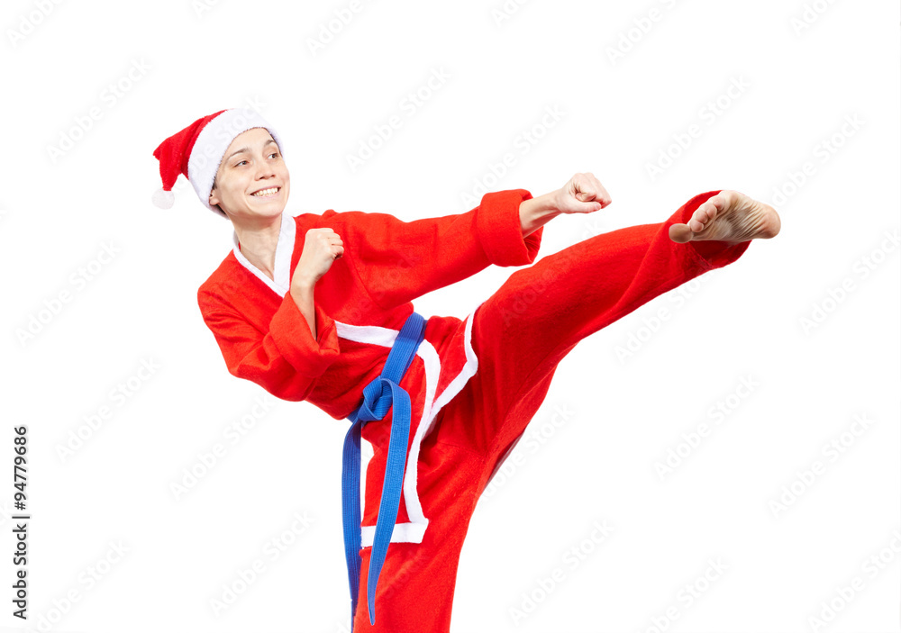 Santa Claus girl doing karate techniques Stock Photo | Adobe Stock