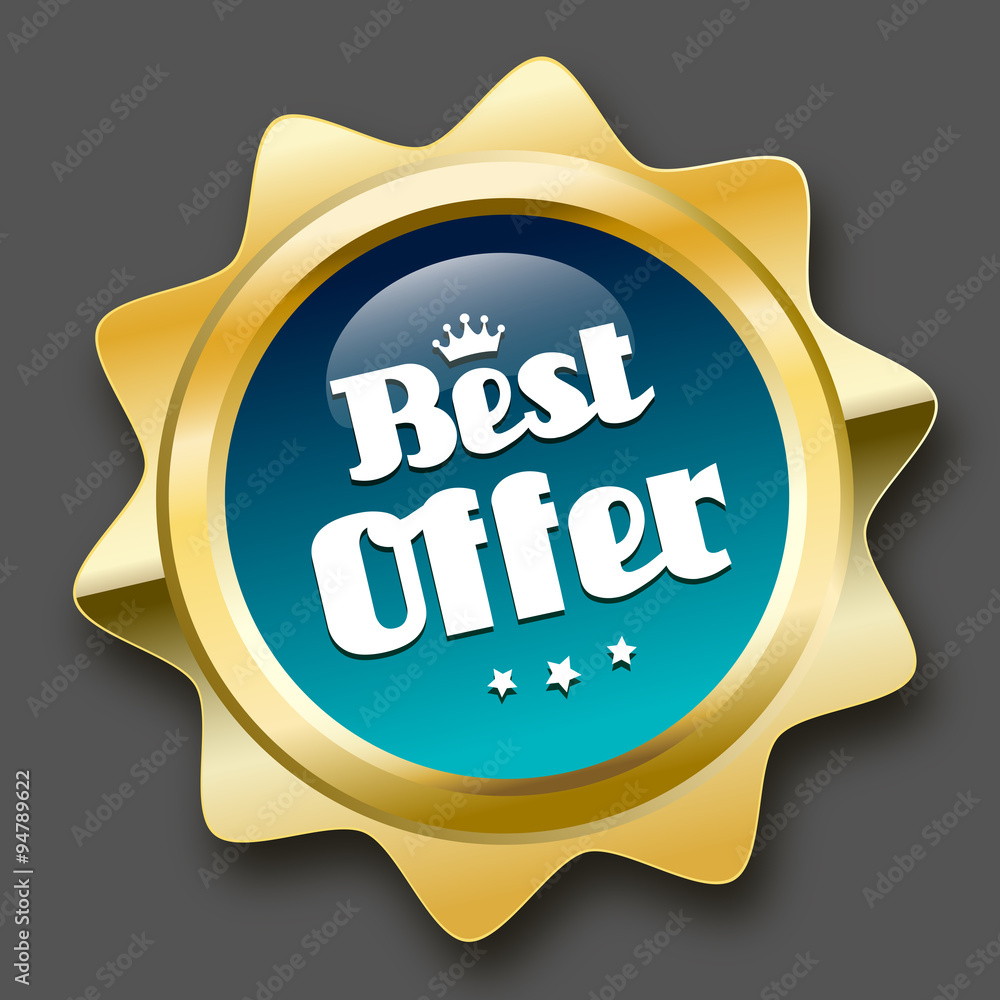 Best offer seal or icon with crown symbol. Glossy golden seal or button ...