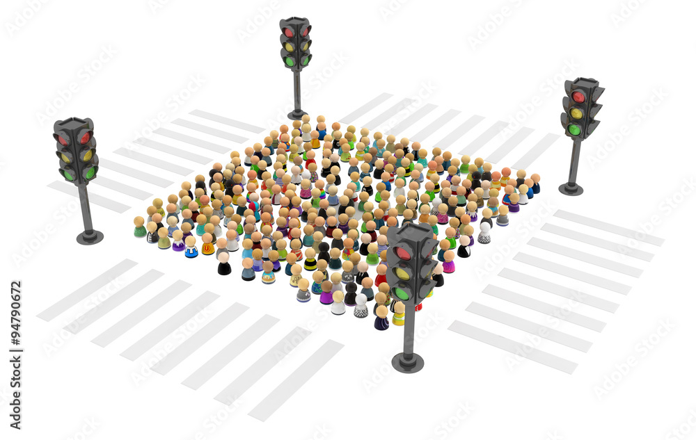 Cartoon Crowd, Traffic Light Square Stock Illustration | Adobe Stock