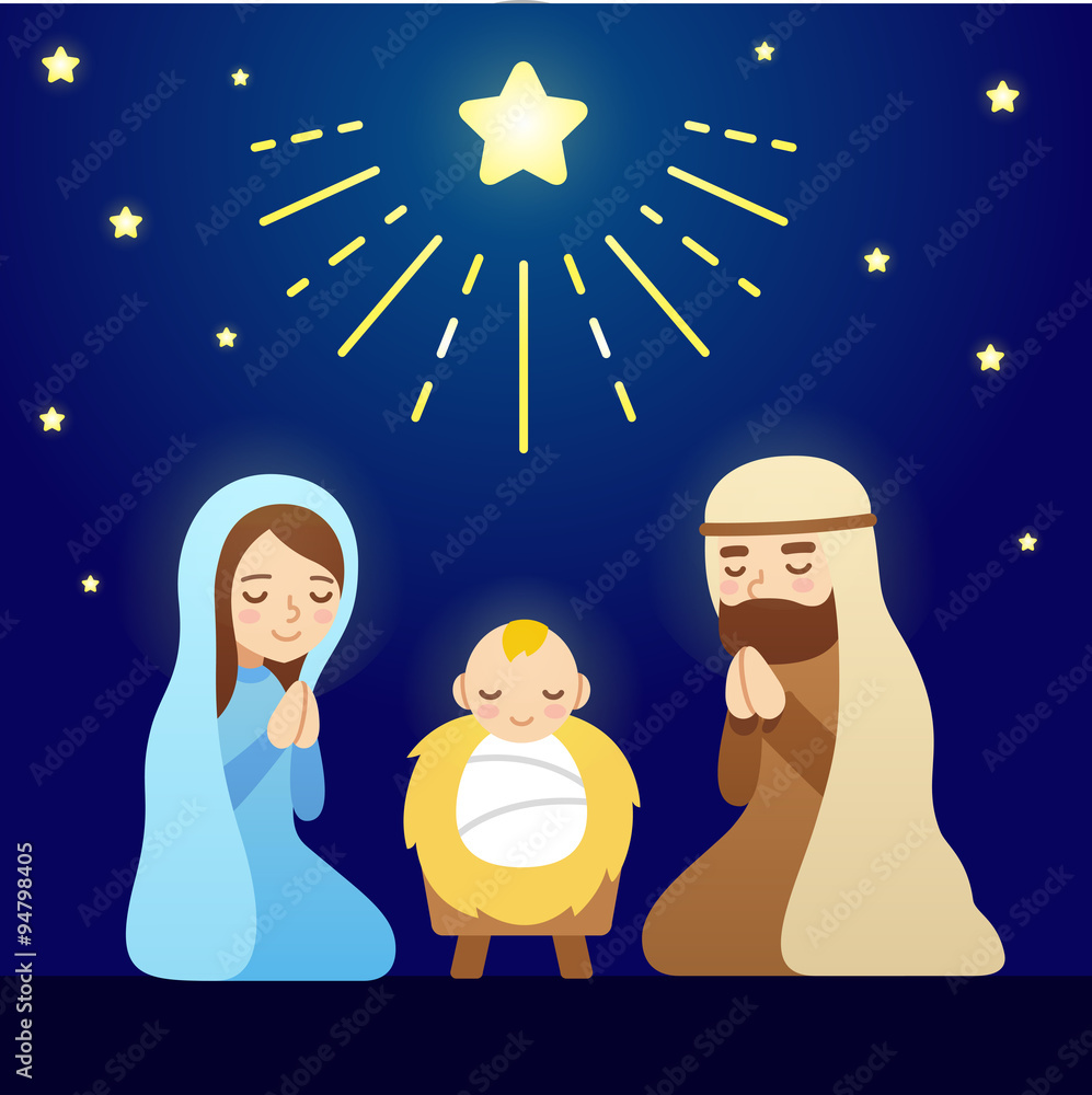 Cartoon Nativity Scene Stock Vector | Adobe Stock