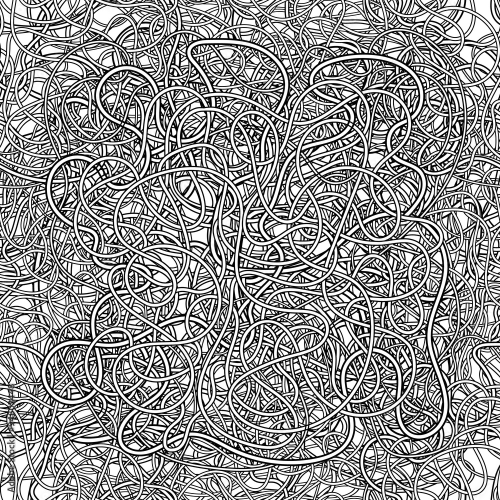 Abstract doodle wavy seamless pattern. Hand-drawn black and white ...