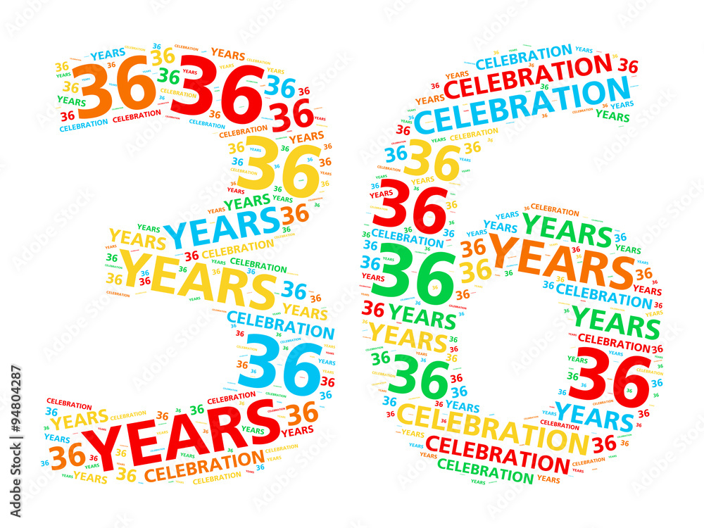Colorful word cloud for celebrating a 36 year birthday or anniversary ...