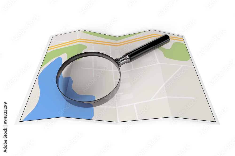 Abstract Paper Map with Magnifying Glass Stock Photo | Adobe Stock