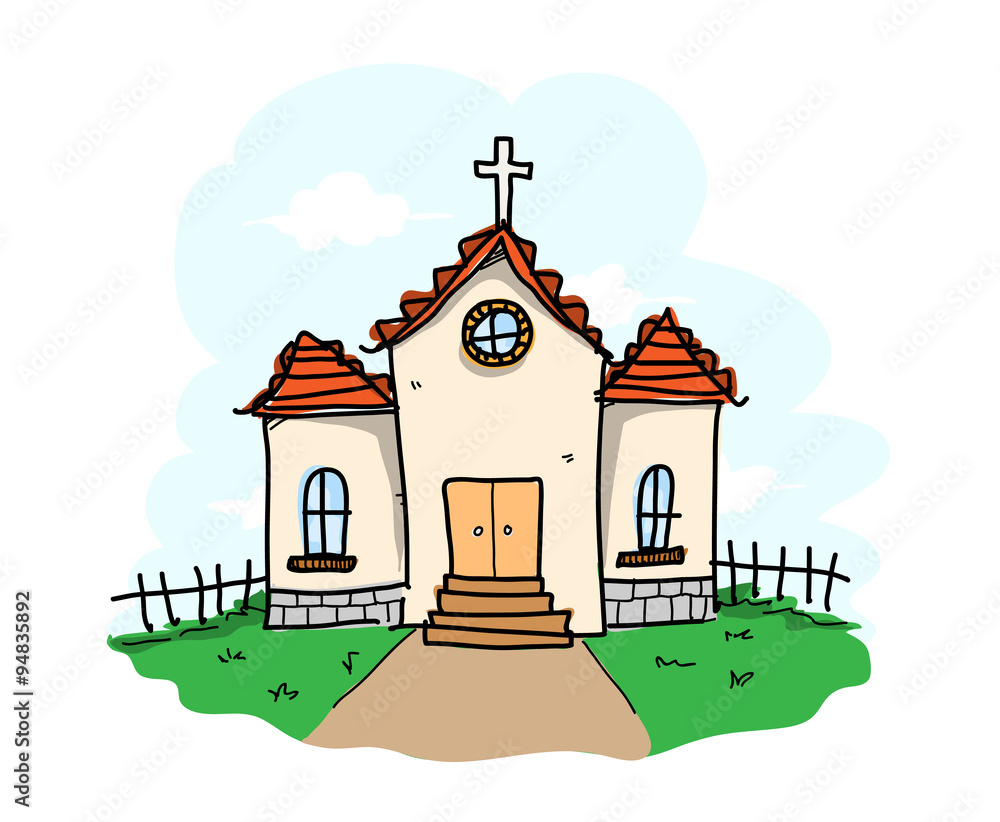 Church, a hand drawn vector illustration of a church (editable ...