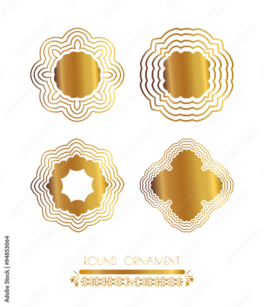 Set of golden round frames. Ornamental gold circle frames. Vintage ...