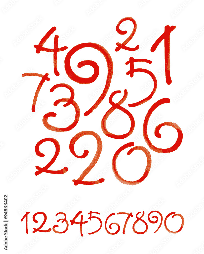Watercolor hand written orange numbers. Vector watercolor Stock Vector ...