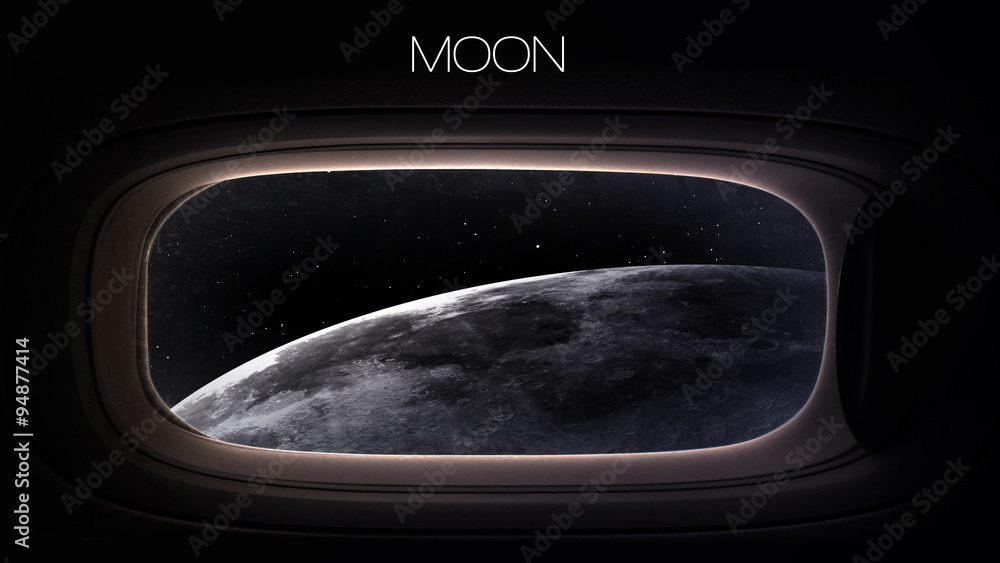 Moon - Beauty of solar system planet in spaceship window porthole ...