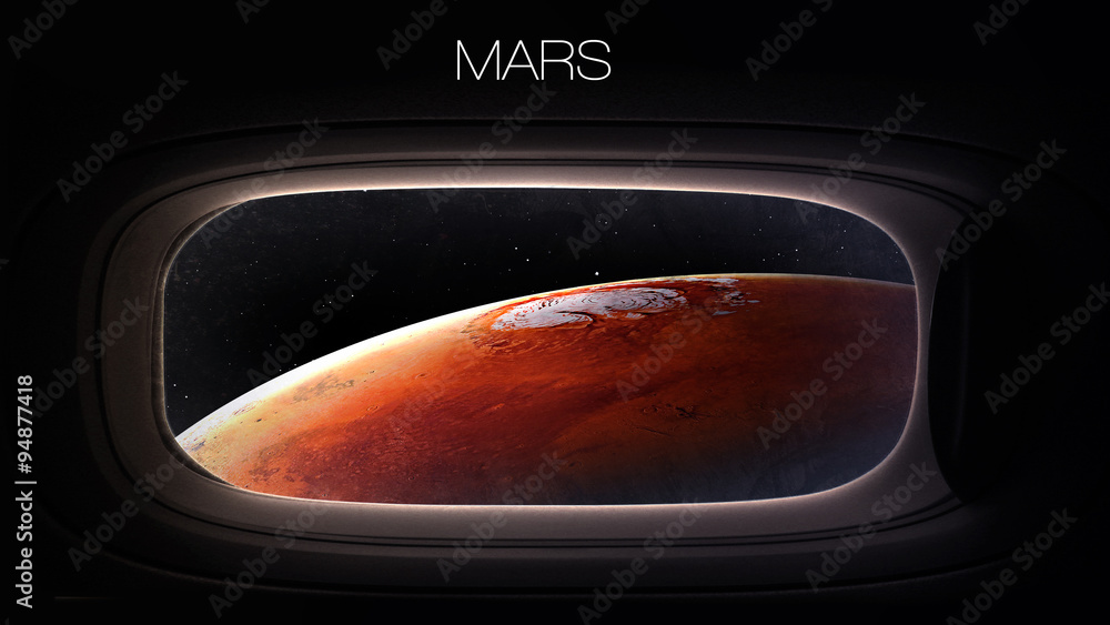 Mars - Beauty of solar system planet in spaceship window porthole ...
