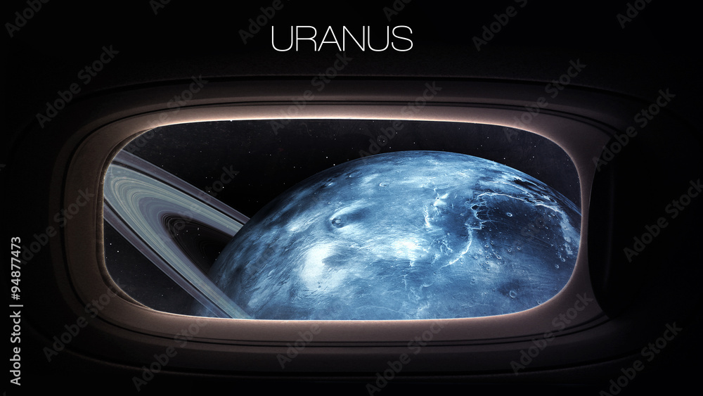 Uranus - Beauty of solar system planet in spaceship window porthole ...