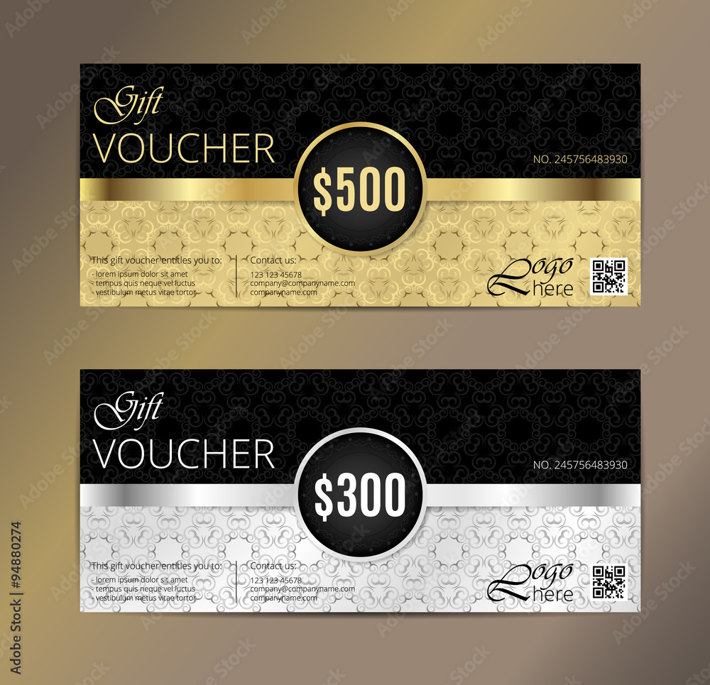 Voucher, Gift certificate, Coupon template. Floral, scroll pattern ...