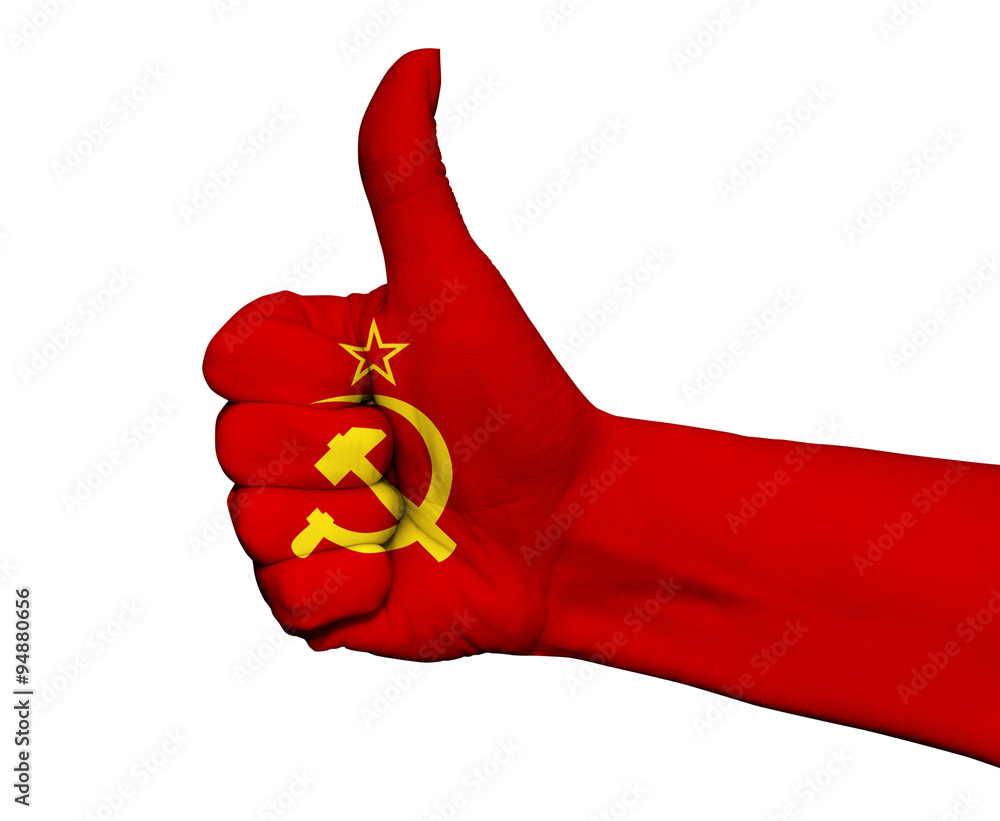 Hand with thumb up painted in colors of Soviet Union flag isolat Stock ...