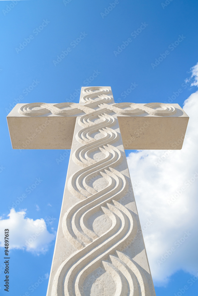 Ornamental stone cross with Croatian interlace or wattle Stock Photo ...