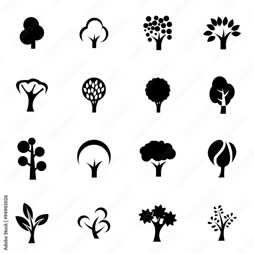 Vector black trees icon set. Trees Icon Object, Trees Icon Picture ...