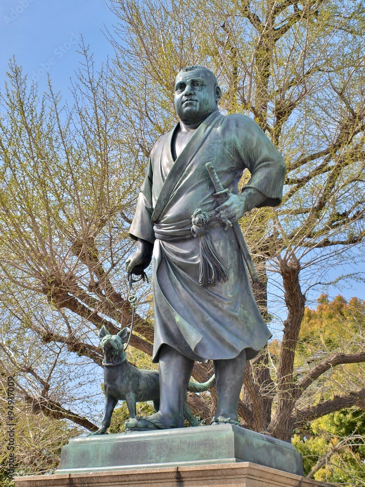 Saigo Takamori statue at Ueno park in Tokyo, Japan. Saigo was born in ...