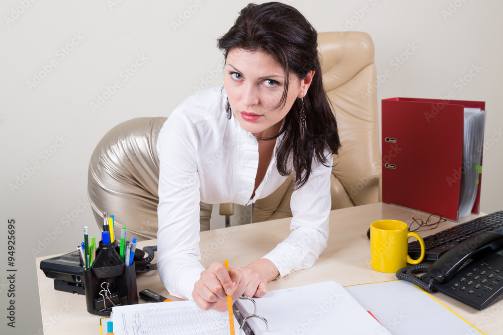 sexy brunette secretary in office Stock Photo | Adobe Stock