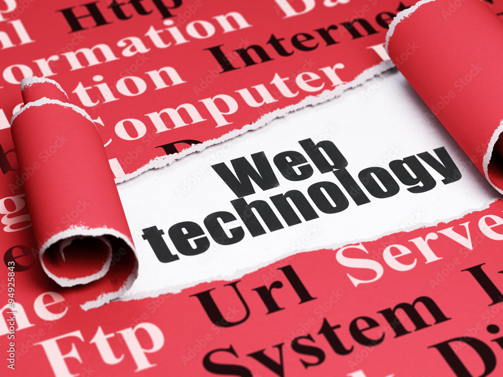 Web design concept: black text Web Technology under the piece of torn ...