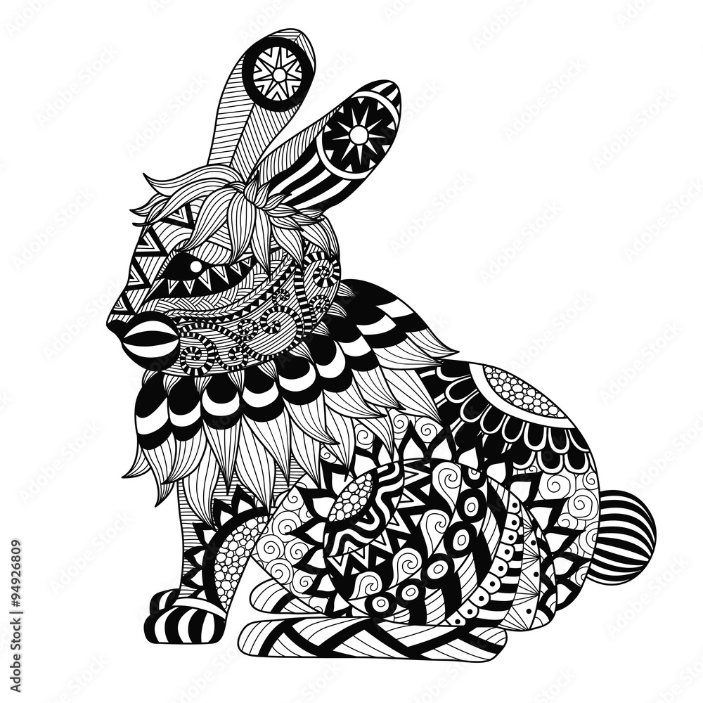 Drawing zentangle rabbit for coloring page, shirt design effect, logo ...