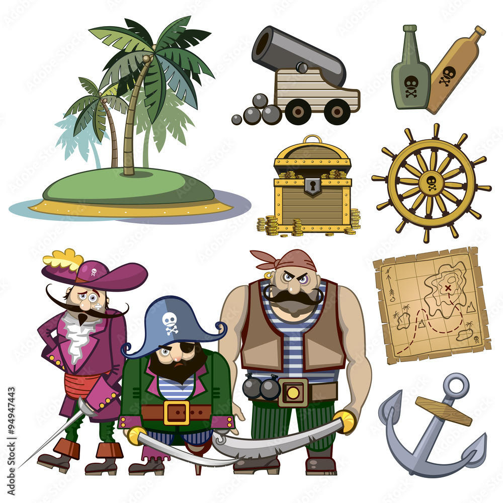 Vector pirate characters set in cartoon style Stock Vector | Adobe Stock