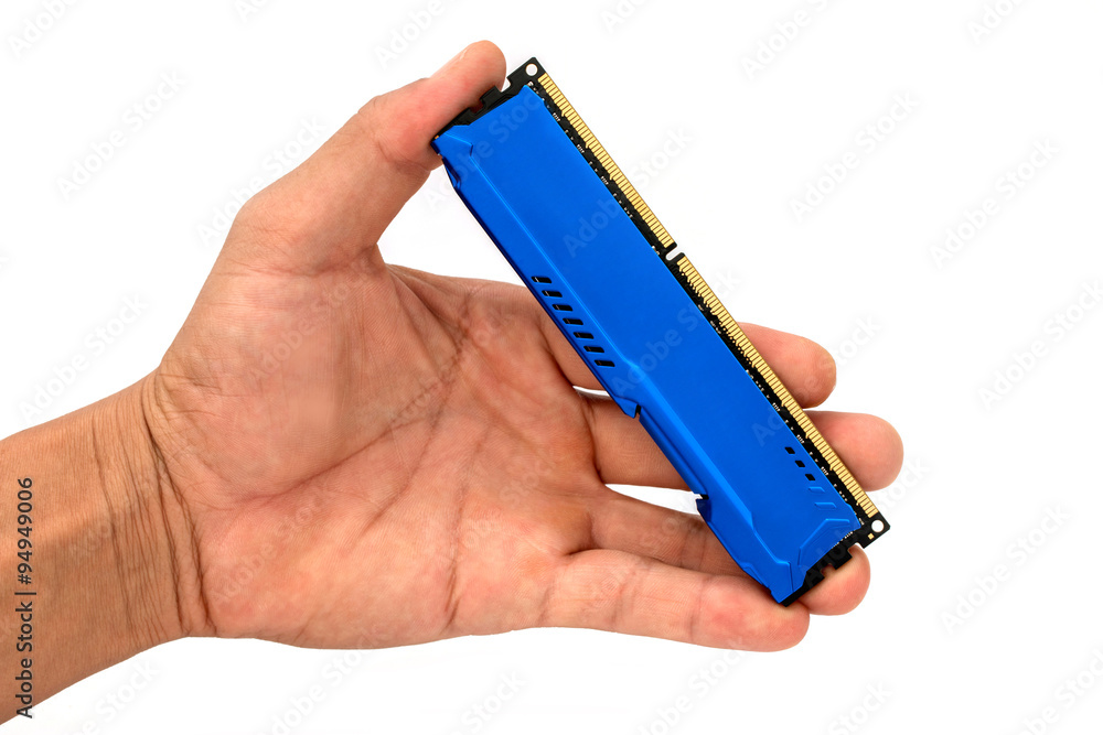 RAM Computer Memory Chip Module hand On White. Stock Photo | Adobe Stock