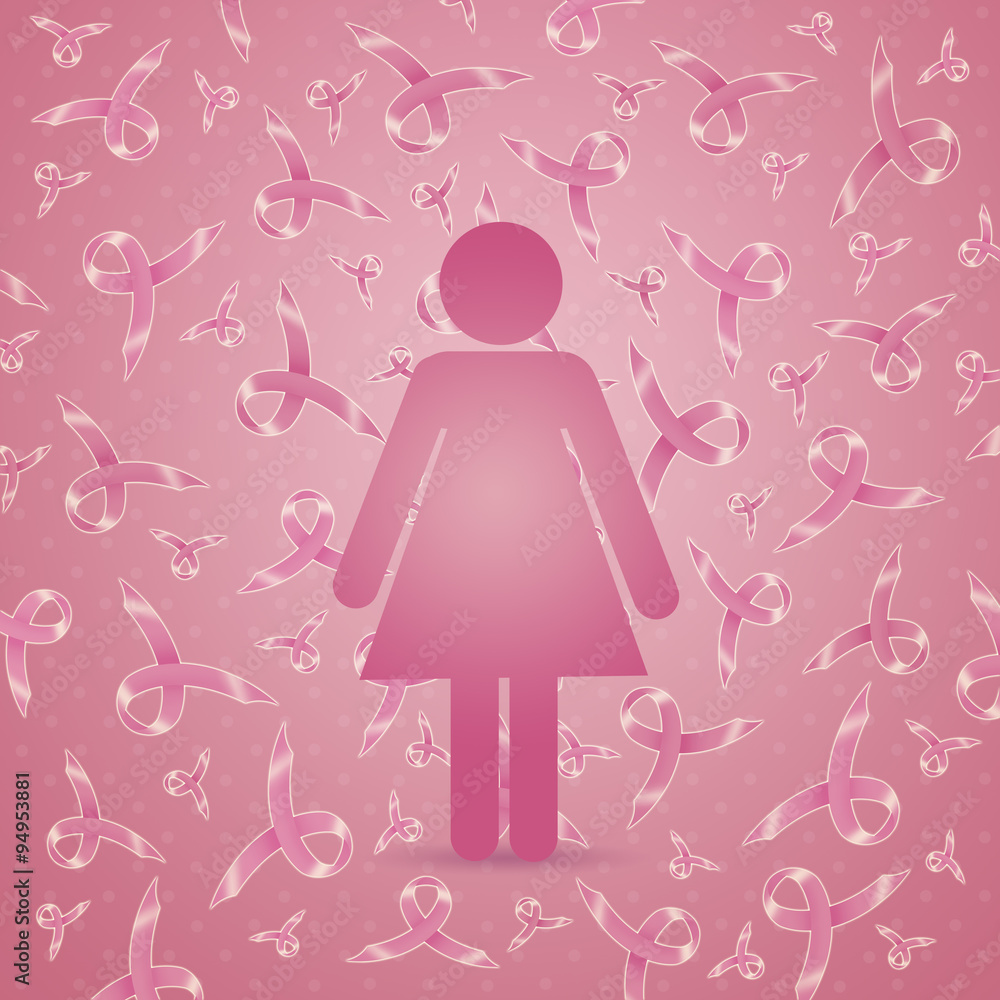 Pink woman silhouette with pink awareness ribbons Stock Illustration ...