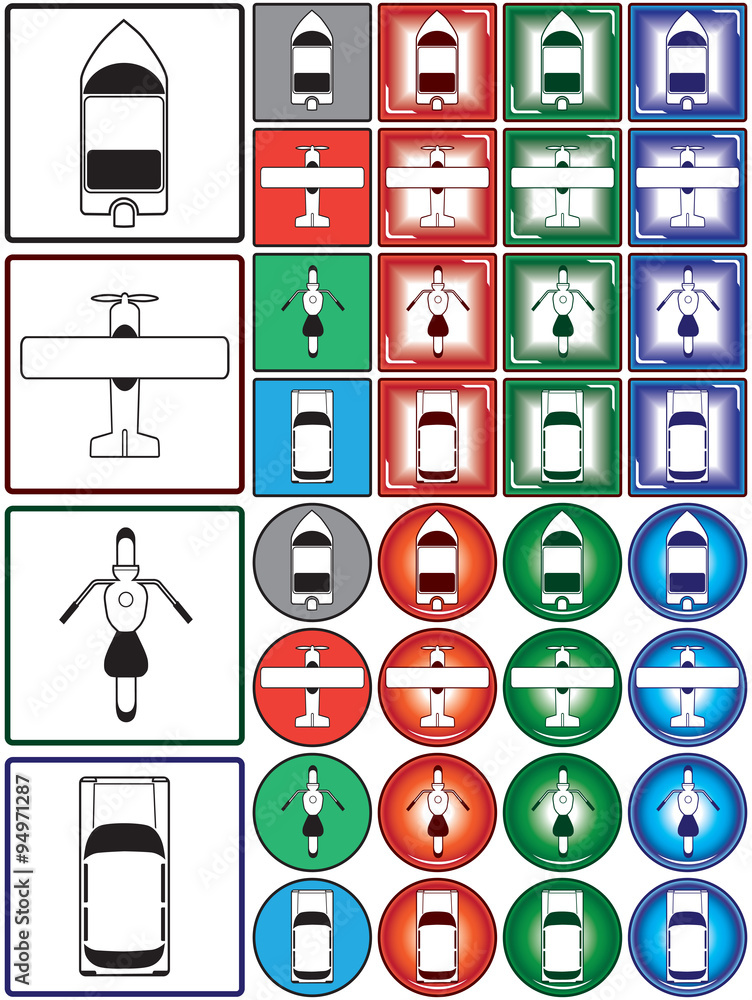Symbols of modes of transportation against backgrounds of various ...