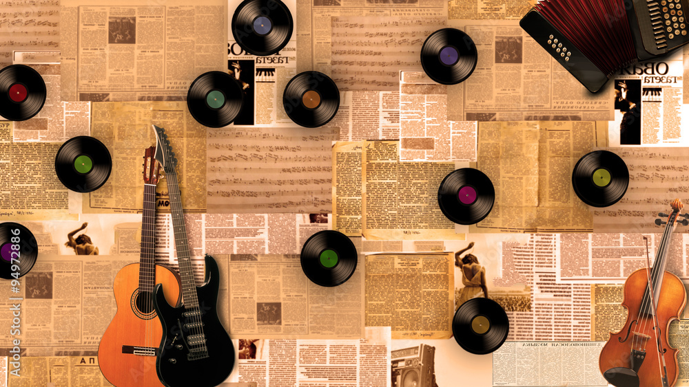 Background Musi / Themed background with musical instruments in the ...