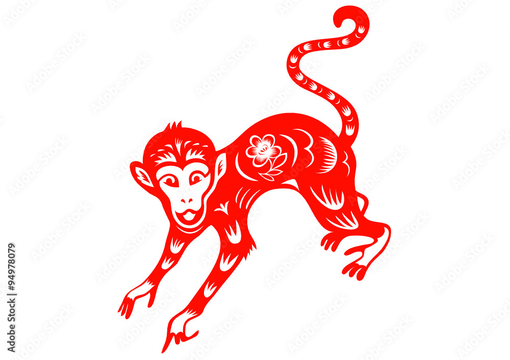 Monkey. Chinese folk paper cutting. Symbol of 2016 New Year. Stock ...