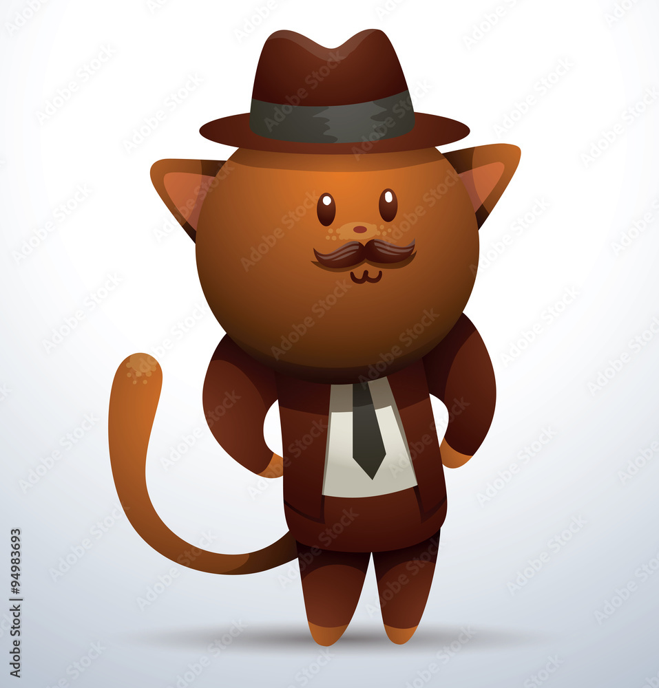 Vector Cat in office, boss in hat. Cartoon image of a ginger cat in a ...