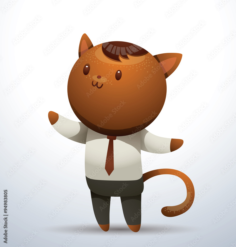 Vector Cat in office. Cartoon image of a ginger cat in a white shirt ...