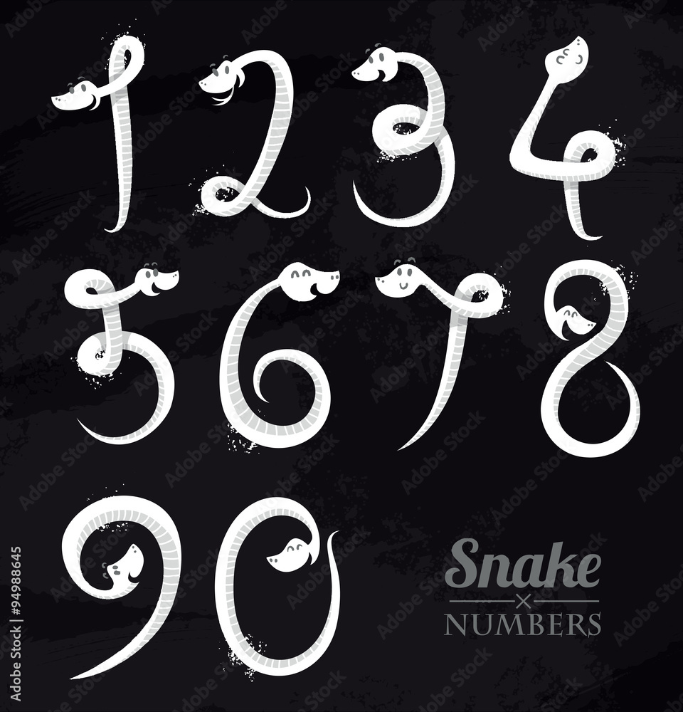 Vecteur Stock Vector Snakes digits, black and white. Cartoon image of ...