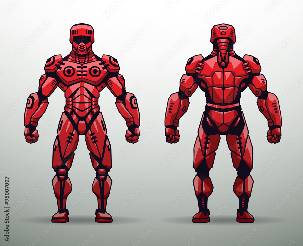 Vector Red Cyborg soldier. Image of cyborg soldier in red protective ...