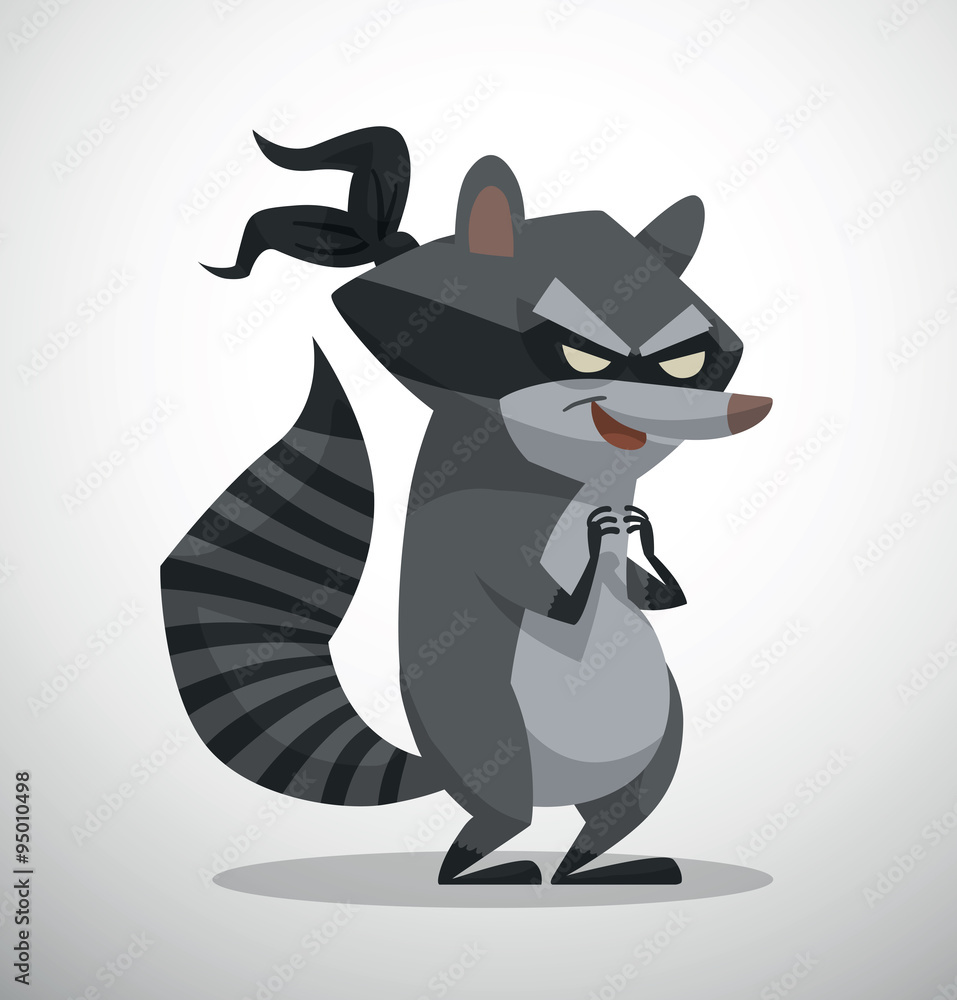 Vector Raccoon Bandit. Cartoon image of gray raccoon bandit with a ...