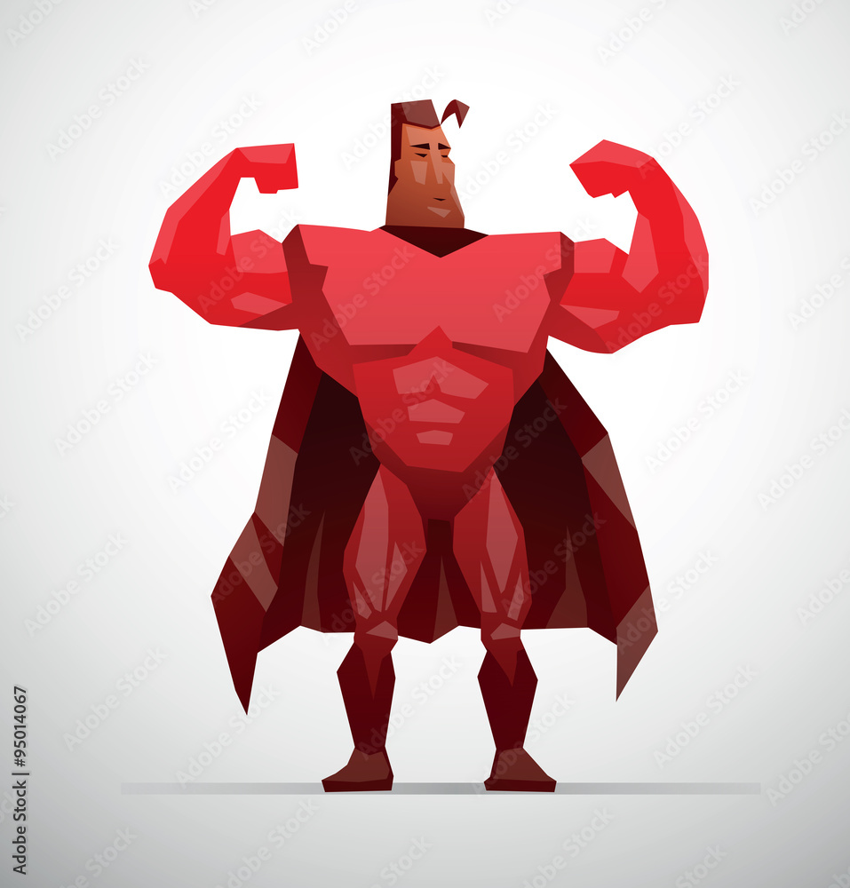 Vector Superhero flexing its muscles. Cartoon image of a superhero in a ...