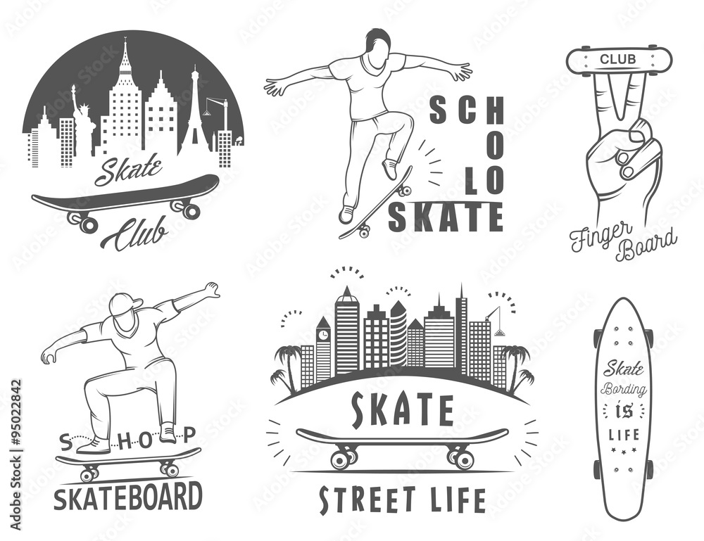 Set Vector Retro Skateboarding Logo and Badge Stock Vector | Adobe Stock