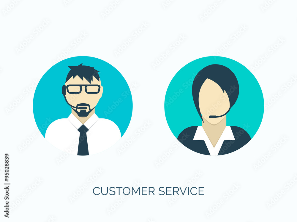 Vector illustration. Flat customer service avatars. Communication and ...