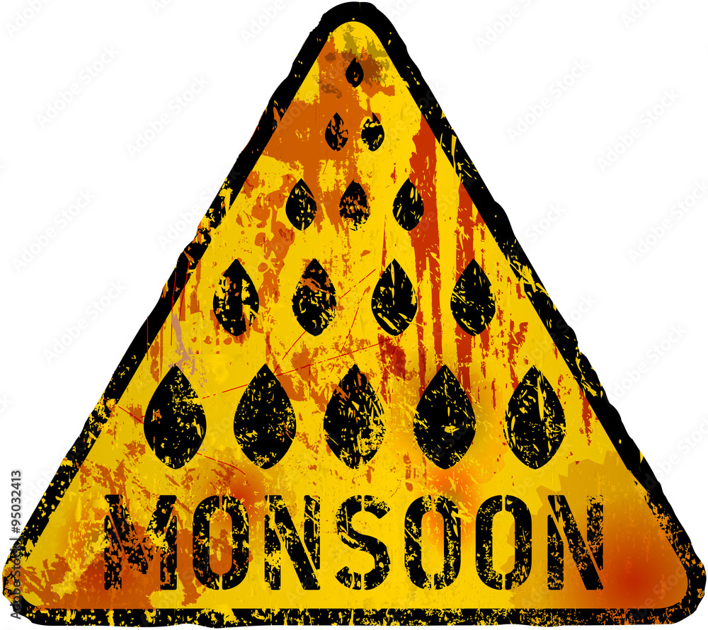 Monsoon warning sign vector grunge style, fictional artwork Stock ...