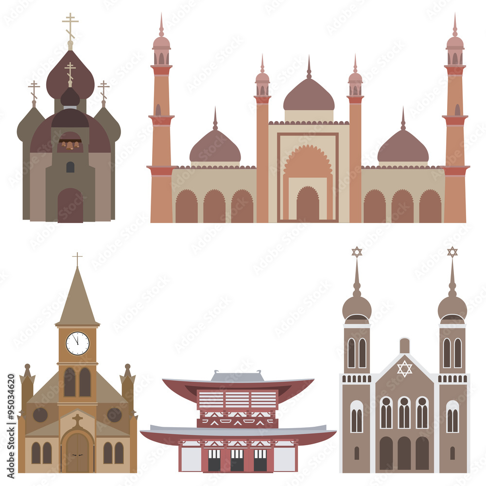 vector illustration of temples. symbols of most popular religions Stock ...