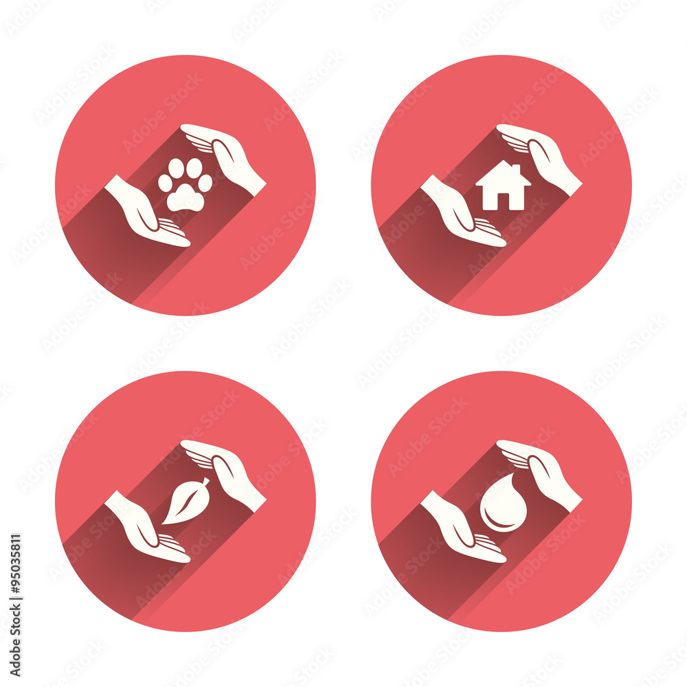 Hands insurance icons. Save water and nature. Stock Vector | Adobe Stock