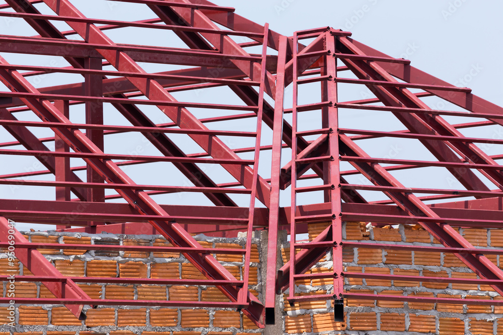 structural steel beam on roof of building residential construction ...