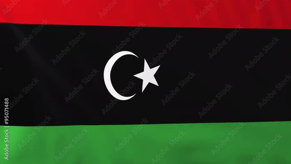 Flag of Libya, slow motion waving. Rendered using official design and ...