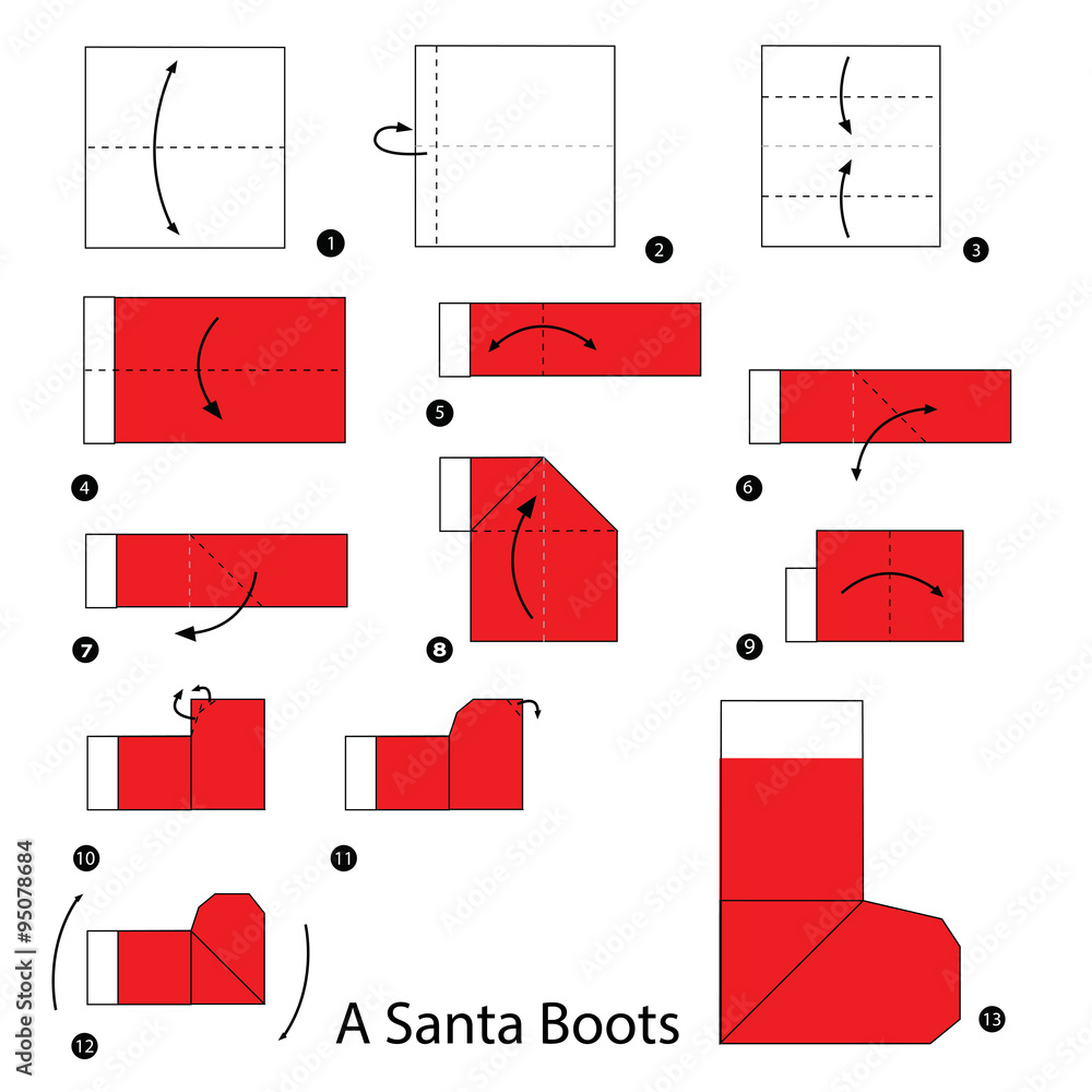 step by step instructions how to make origami A santa boot. Stock ...