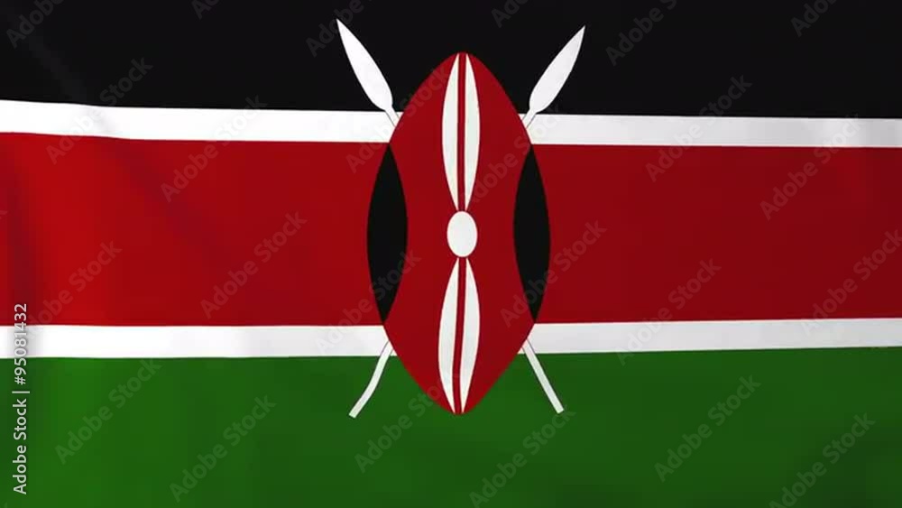 Flag of Kenya, slow motion waving. Rendered using official design and ...
